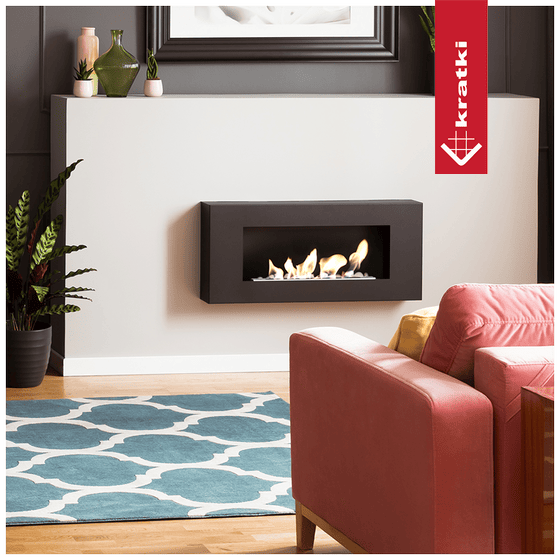 Wall mounted Bioethanol fireplace DELTA FLAT black TÜV | Kratki